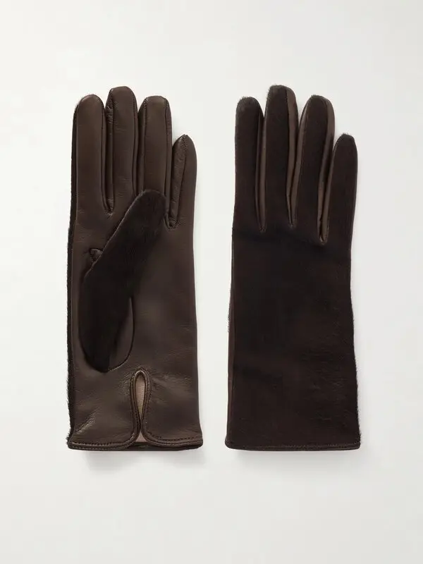 Nour Hammour Calf Hair And Leather Gloves - Brown
