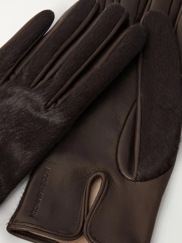 Nour Hammour Calf Hair And Leather Gloves - Brown