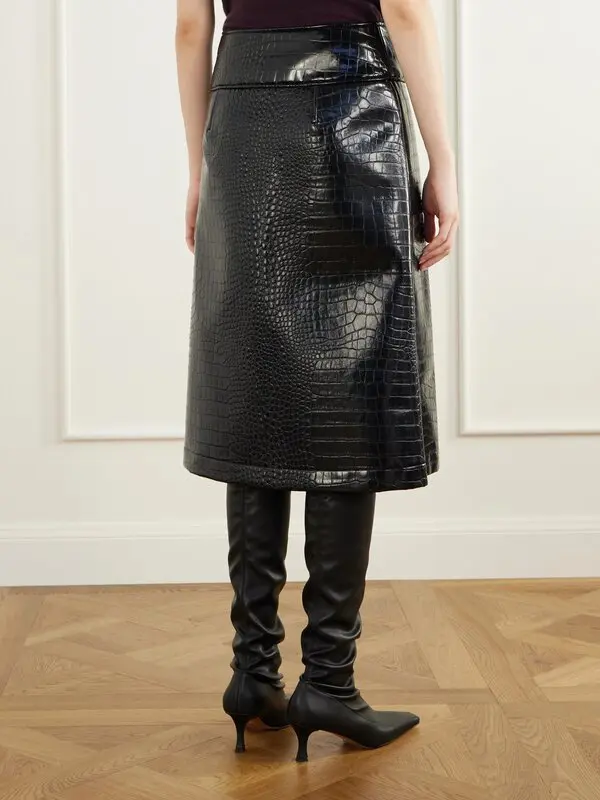 Sportmax Croc-effect Glossed Midi Skirt
