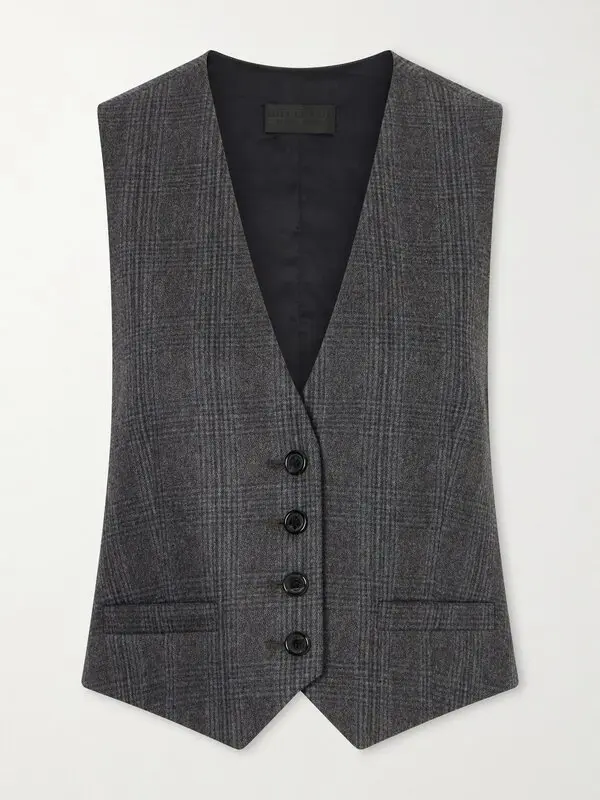 NILI LOTAN Ismael Checked Wool-blend Vest