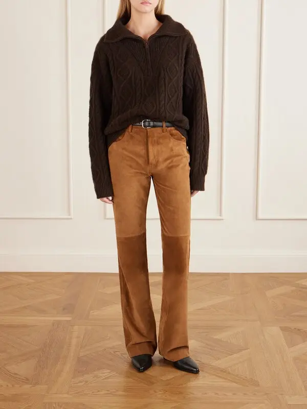NILI LOTAN Joan Suede Straight-leg Pants