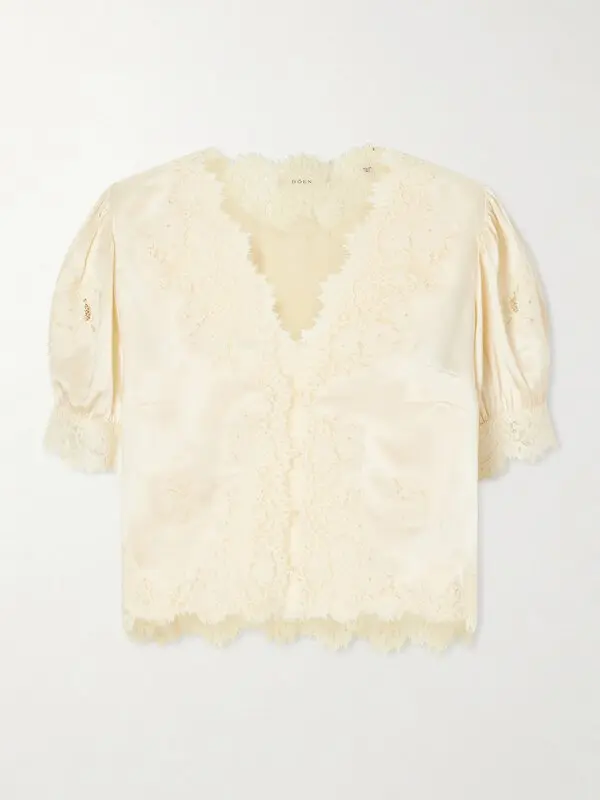 DÔEN Idella Lace-trimmed Silk-satin Shirt