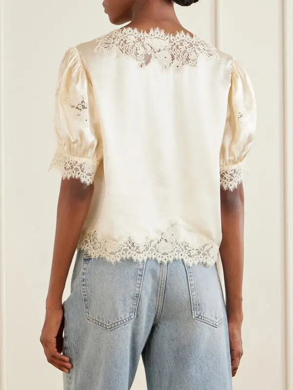 DÔEN Idella Lace-trimmed Silk-satin Shirt