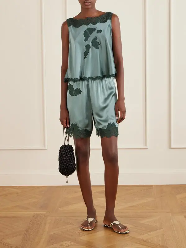 DÔEN Irsa Lace-trimmed Silk Shorts