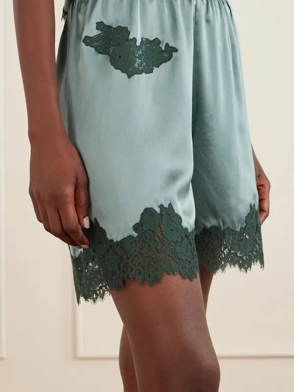 DÔEN Irsa Lace-trimmed Silk Shorts