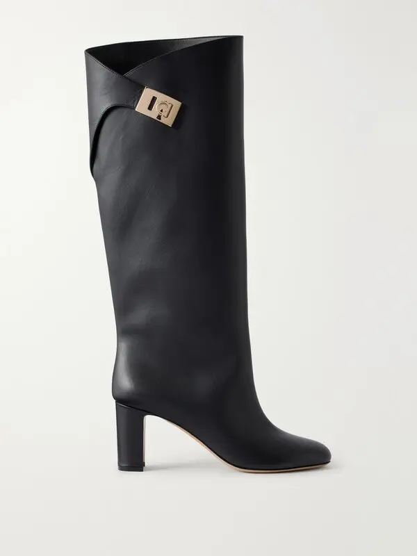 FERRAGAMO Elli 70 Embellished Leather Knee Boots
