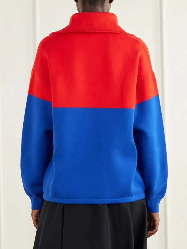 Loewe Anagram-embossed Two-tone Cotton-blend Jersey Half-zip Sweatshirt - Blue