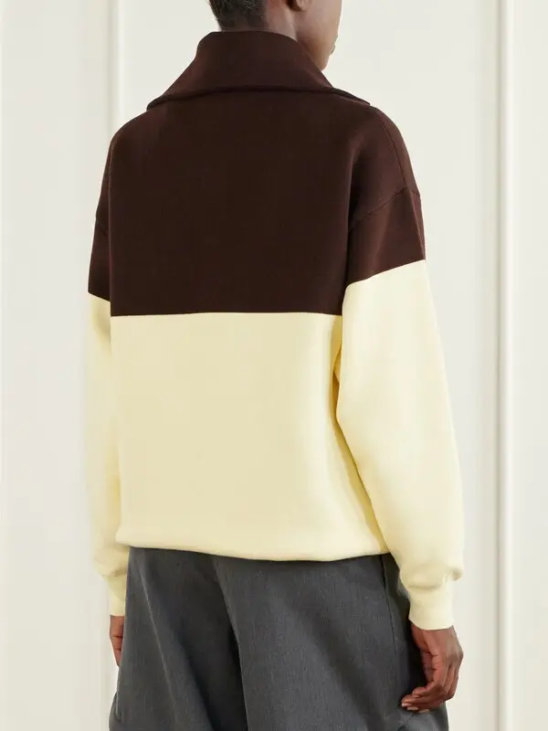 Loewe Anagram-embossed Two-tone Cotton-blend Jersey Half-zip Sweatshirt