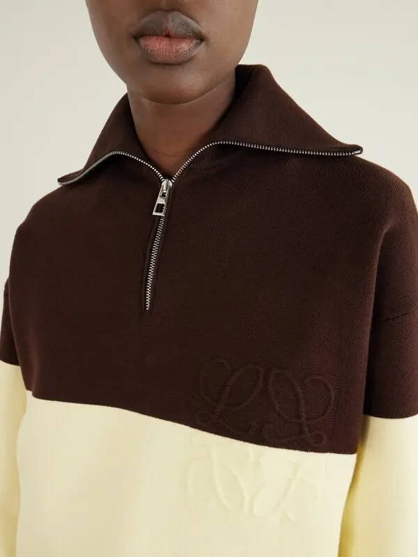 Loewe Anagram-embossed Two-tone Cotton-blend Jersey Half-zip Sweatshirt