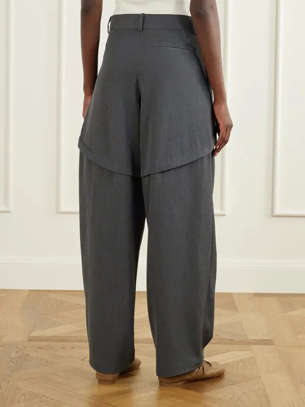 Loewe Logo-embroidered Tiered Wool Mid-rise Wide-leg Pants