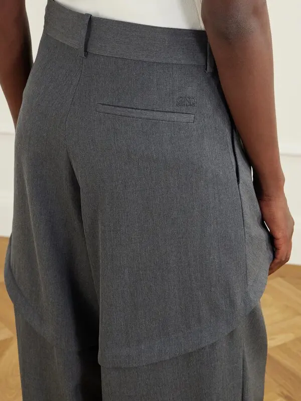 Loewe Logo-embroidered Tiered Wool Mid-rise Wide-leg Pants