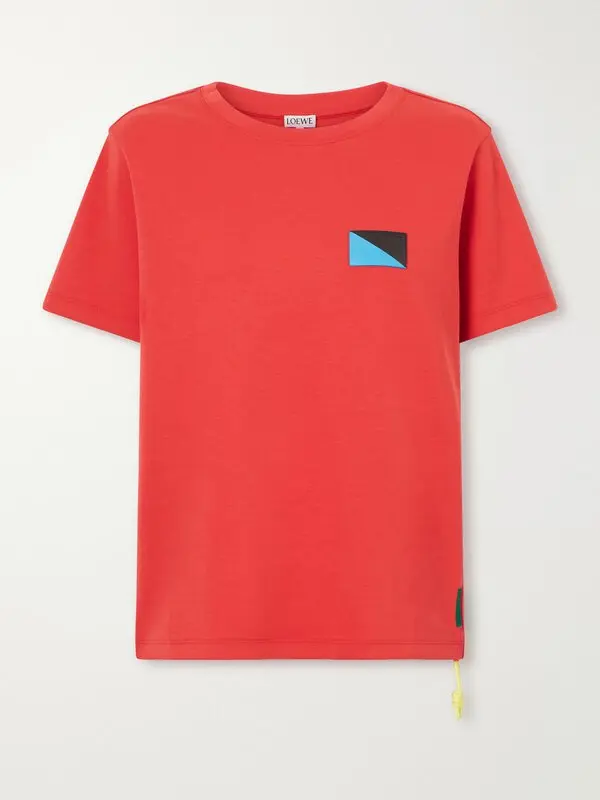 Loewe Logo-embossed Leather-trimmed Cotton-blend Jersey T-shirt