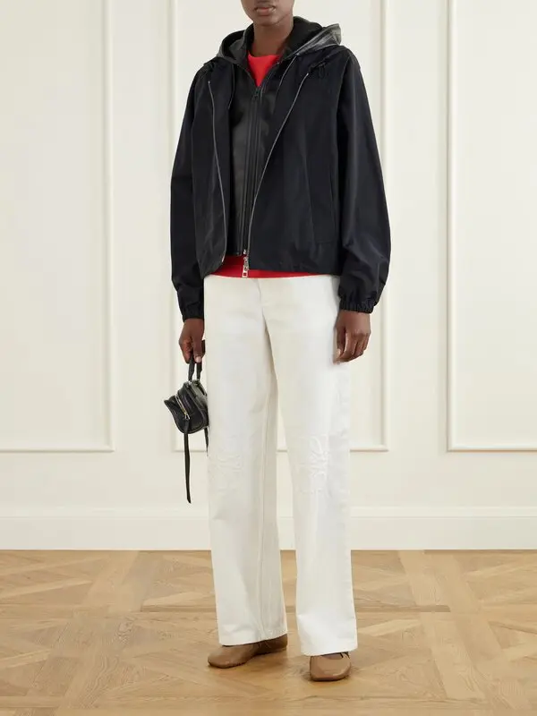 Loewe Logo-embossed Leather-trimmed Cotton-blend Jersey T-shirt