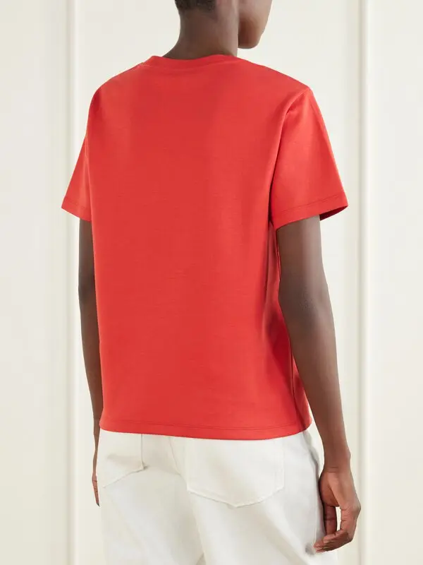 Loewe Logo-embossed Leather-trimmed Cotton-blend Jersey T-shirt