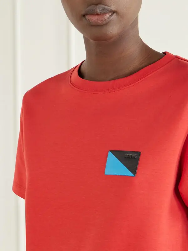 Loewe Logo-embossed Leather-trimmed Cotton-blend Jersey T-shirt