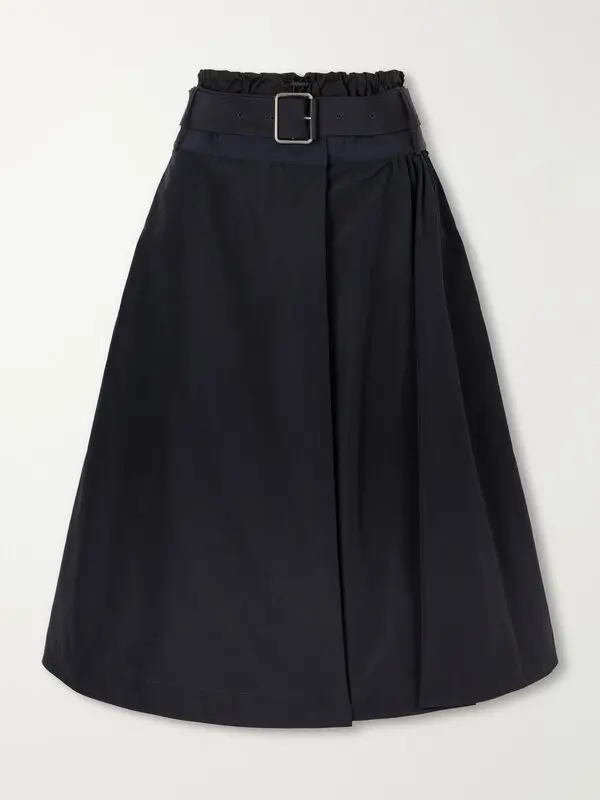 Loewe Belted Gathered Cotton-blend Shell Midi Skirt