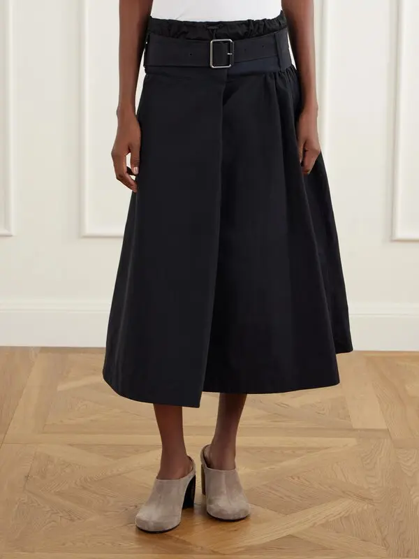 Loewe Belted Gathered Cotton-blend Shell Midi Skirt