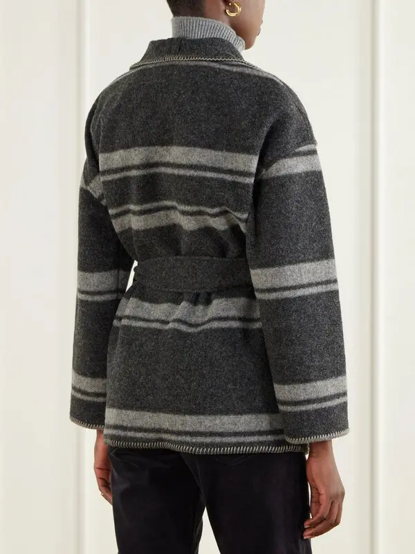 MARANT ETOILE Brea Belted Striped Knitted Coat - Gray
