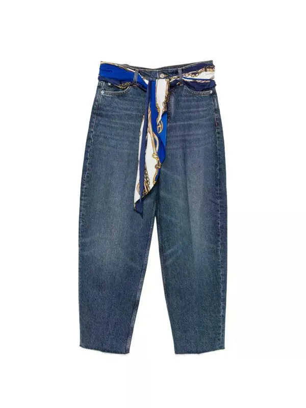 Maje Scarf-belt Raw-cut Jeans - Blue