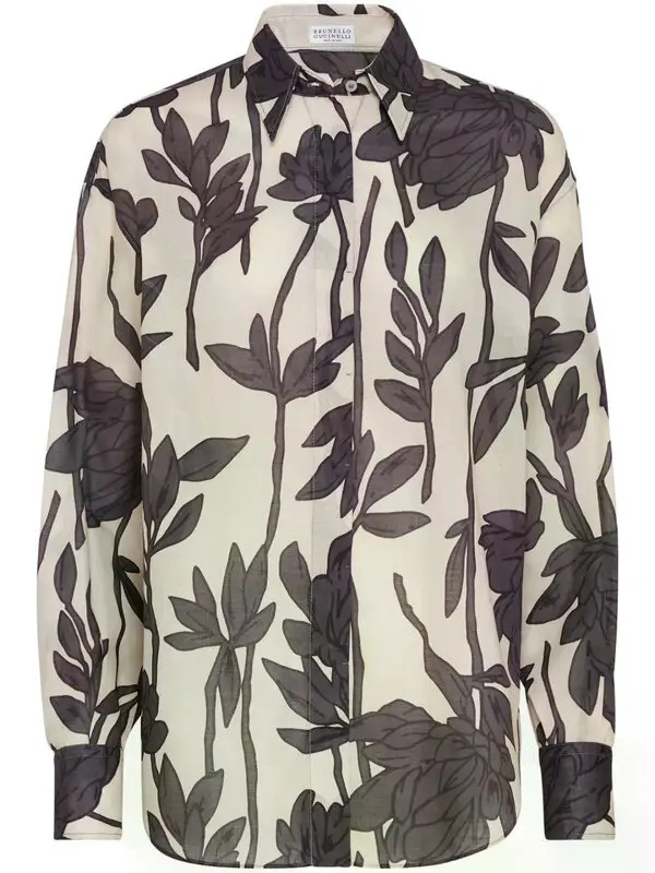 Brunello Cucinelli Floral-print Cotton Shirt - Grey