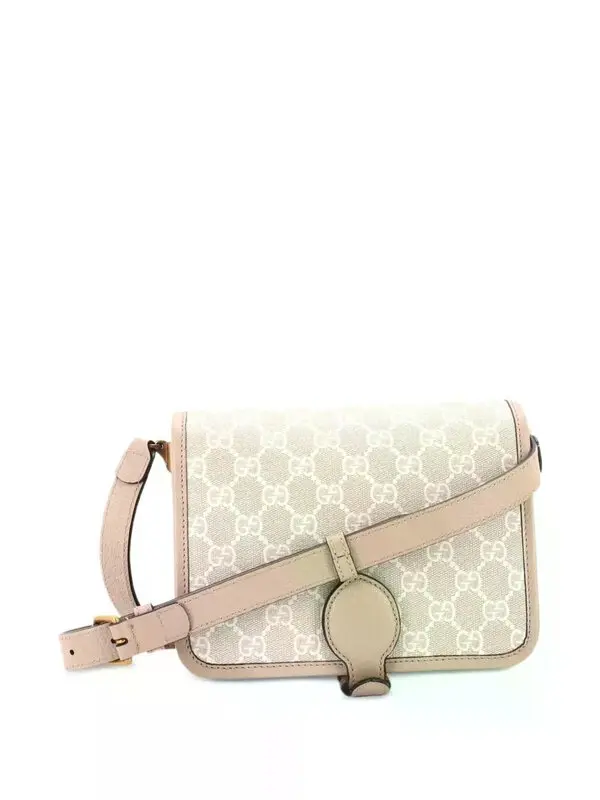 Gucci Interlocking G Patch Messenger Bag Gg Coated Canvas Mini Crossbody Bag - Neutrals