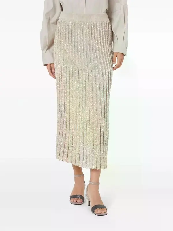 Brunello Cucinelli Metallic-thread Knitted Midi Skirt