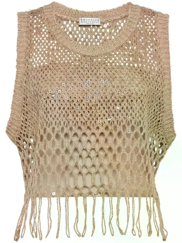 Brunello Cucinelli Sequin-embellished Open-knit Vest - Neutrals