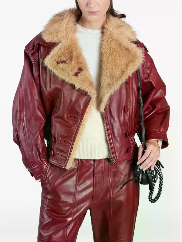 Isabel Marant Étoile Shearling-trim Leather Jacket - Red