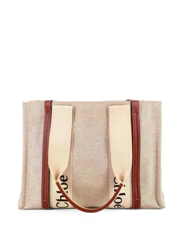 Chloé Woody Canvas With Leather Medium Tote Bag