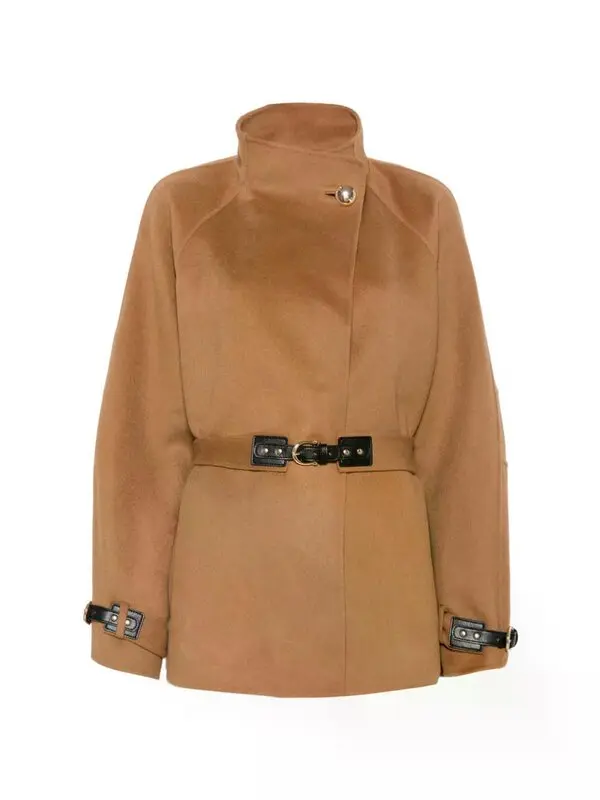 Maje Belted Funnel-neck Coat - Brown