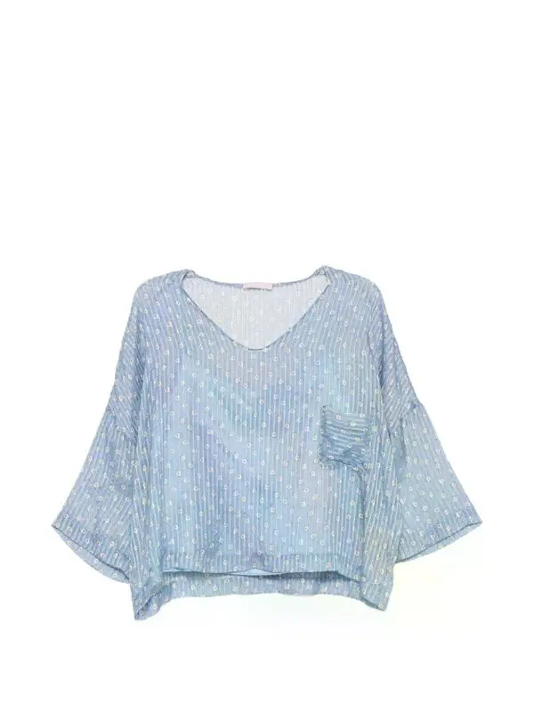 KRISTINA TI Floral-print Striped Top - Blue