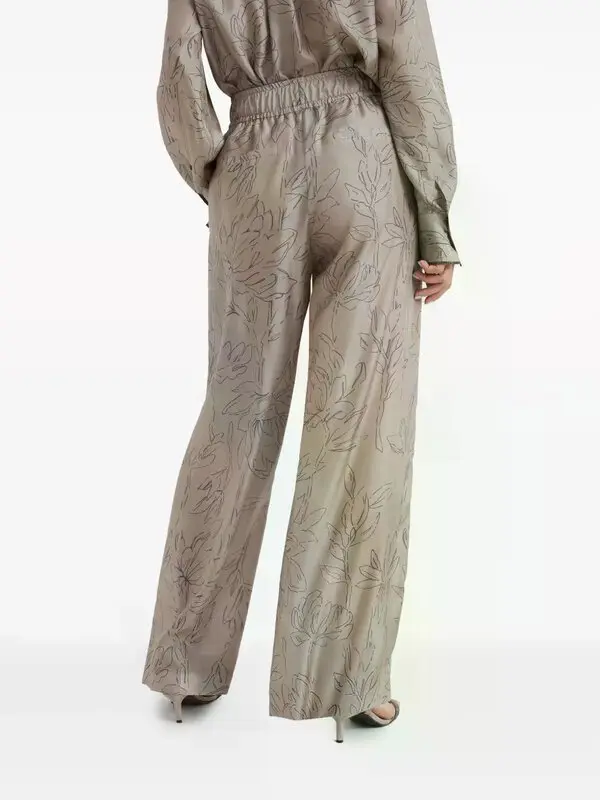Brunello Cucinelli Leaf-print Silk Trousers