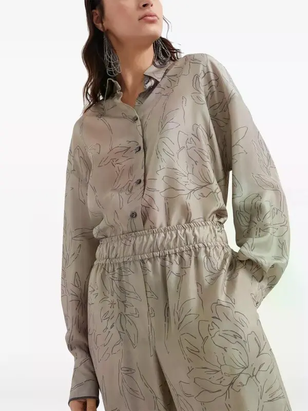 Brunello Cucinelli Leaf-print Silk Trousers