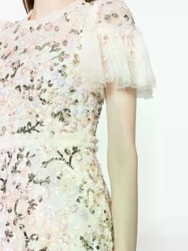 NEEDLE & THREAD Floral-embroidered Short-sleeve Gown