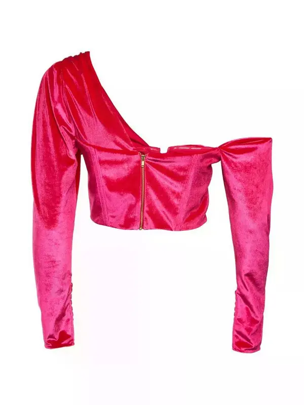 SELF-PORTRAIT One-shoulder Velvet Crop Top