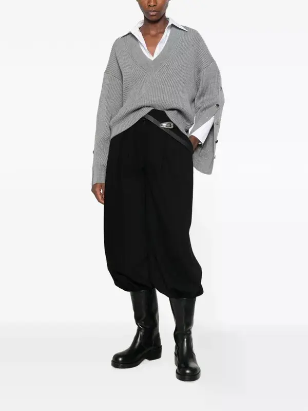 Sportmax Ribbed-knit Buttoned-sleeves Sweater - Grey