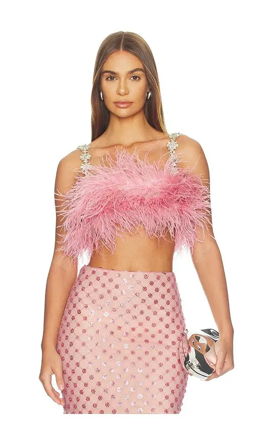 BRONX BANCO Madeline Diamond Feather Crop Top In . Also