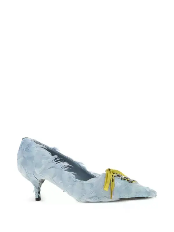 Prada Feather-embellished Lace-up Pumps - Blue