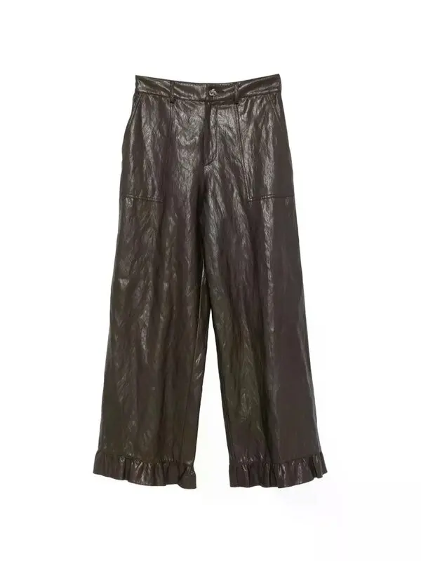 KRISTINA TI Ruffled-trim Palazzo Trousers - Brown