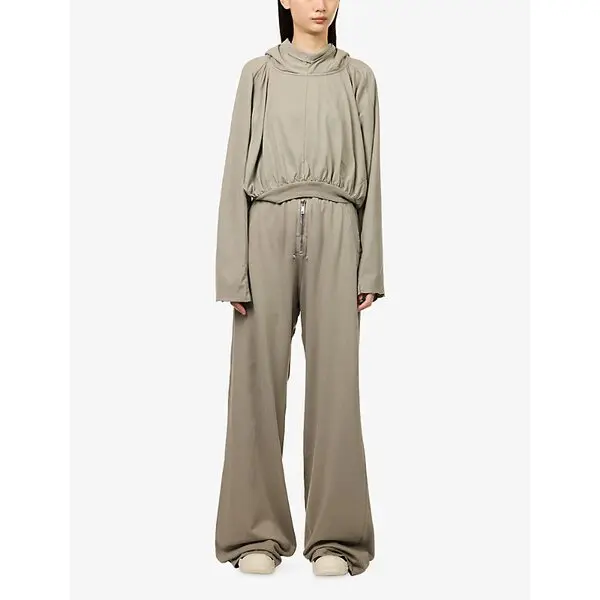 Rick Owens Cropped Cotton Hoodie - Mineral