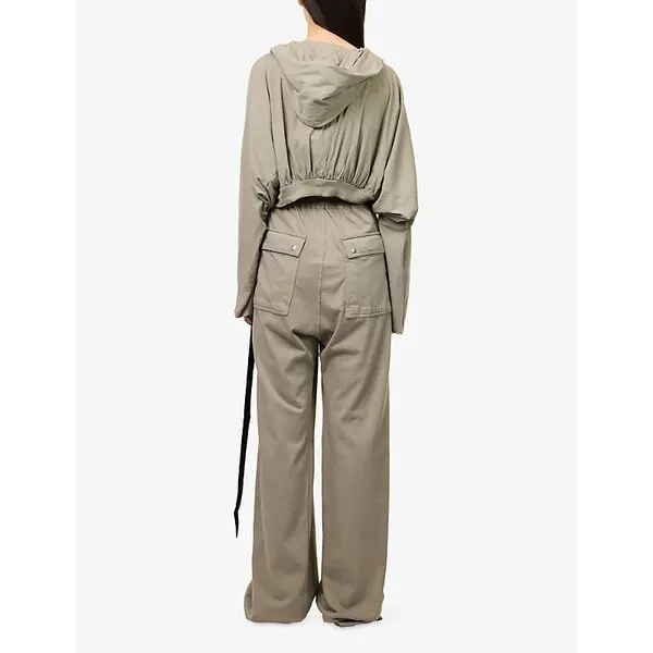 Rick Owens Cropped Cotton Hoodie - Mineral