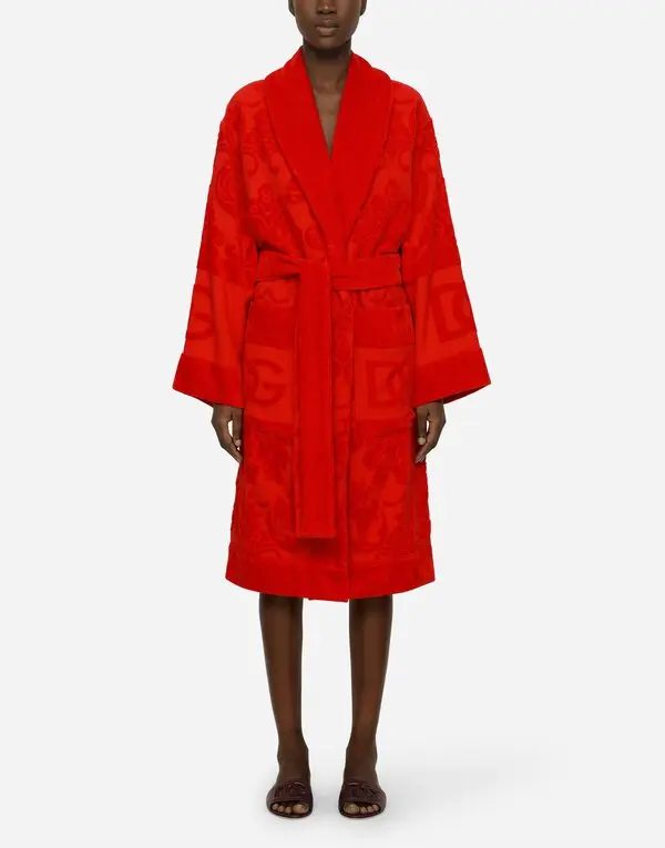 Dolce & Gabbana Bath Robe In Terry Cotton Jacquard Monochrome Bathrobes - Multicolor