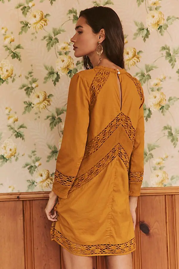 Free People Sentimental Melody Lace Mini Dress - Fp Bronzer