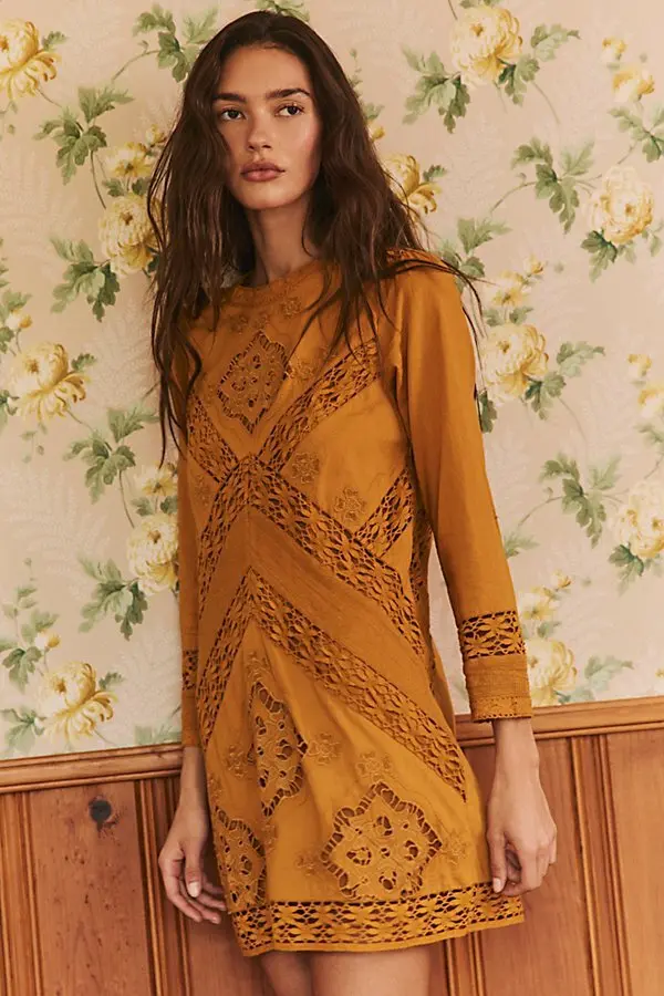 Free People Sentimental Melody Lace Mini Dress - Fp Bronzer