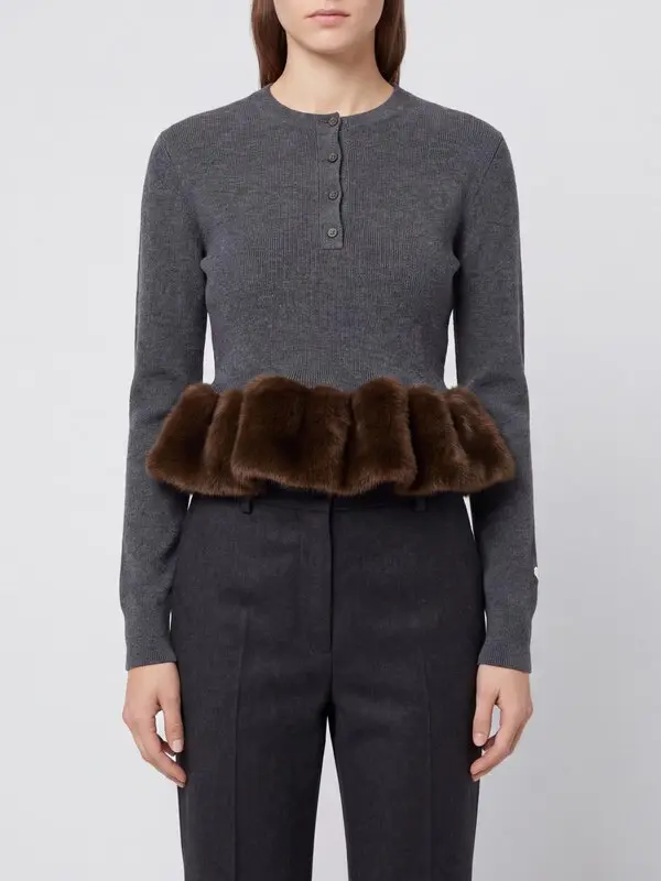 Stella McCartney Ruffle Detail Wool Blend Crewneck Sweater
