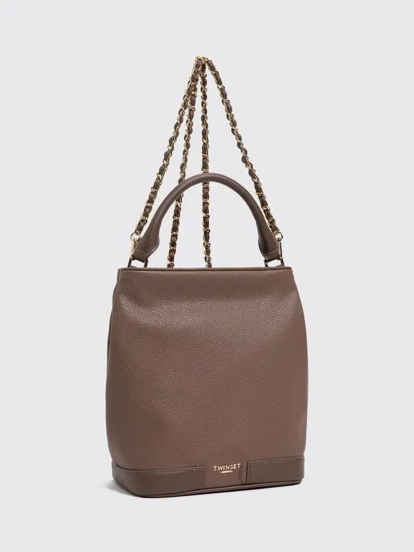 TWINSET Grained Leather Bucket Bag With Chain Strap - Brown
