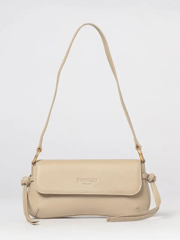TWINSET Calfskin Shoulder Bag With Tassels And Flap Closure - Grey
