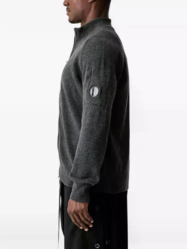 C.P. COMPANY Lambswool Lens Zipped Sweater - Grey