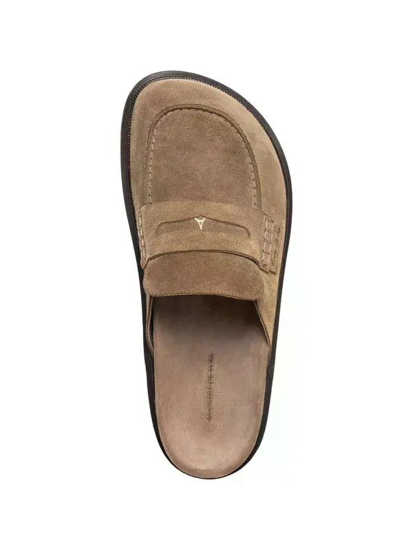 Manière De Voir Sidney In Taupe Suede Loafer Mules