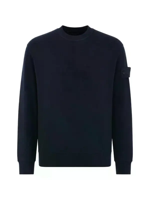 Stone Island Crew Neck Sweatshirt With Detachable Logo Patch - Blue